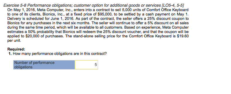 Exercise 5-9 Variable consideration; estimation and | Chegg.com
