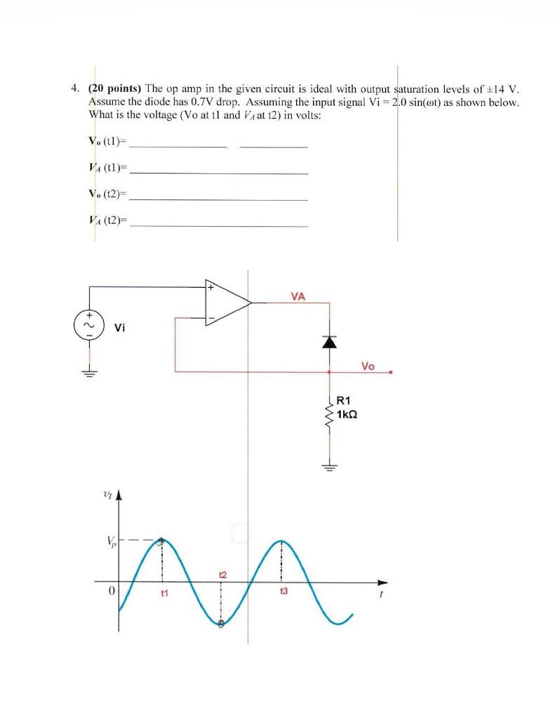 Solved 4, (20 points) The op amp in the given circuit is | Chegg.com