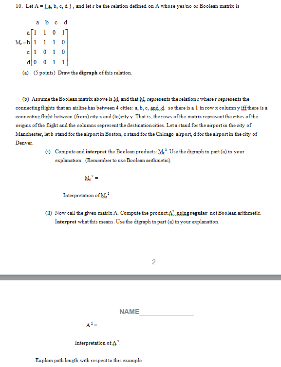 Solved Let A = b. c, d}. and let r be the relation defined | Chegg.com