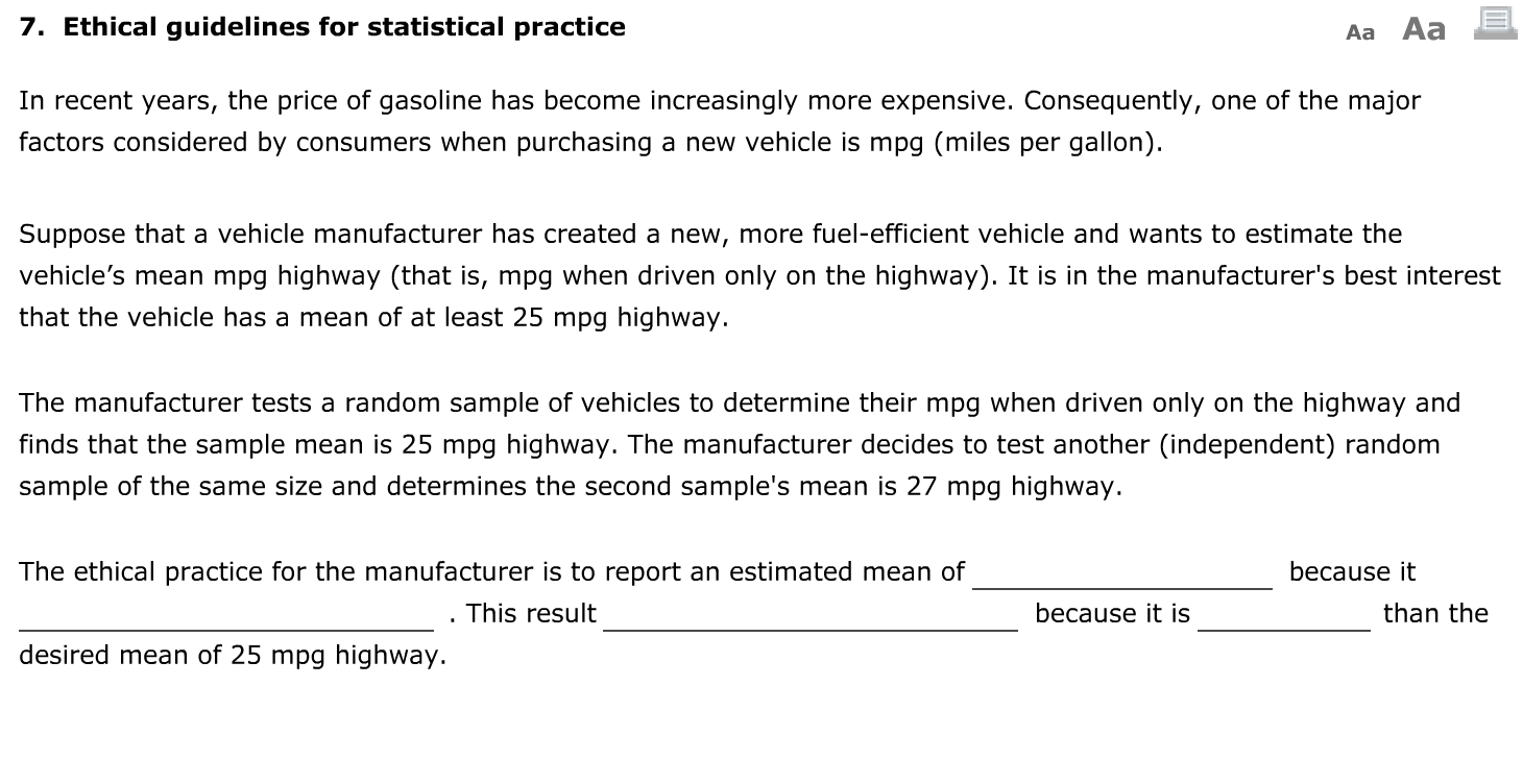 Solved Ethical guidelines for statistical practice In | Chegg.com