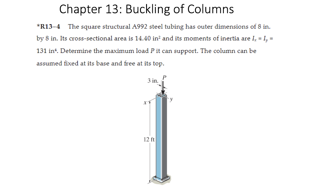 Solved Chapter 13: Buckling of Columns R13-4 The square | Chegg.com