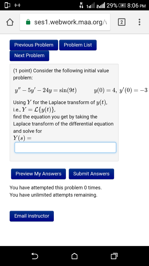Solved ses1.webwork.maa.org/₩ 2 Previous Problem Problem | Chegg.com