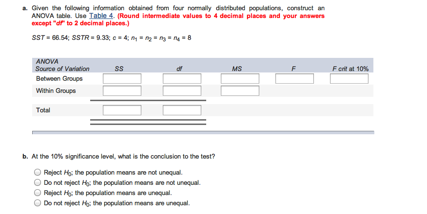 Solved Given the following information obtained from four | Chegg.com