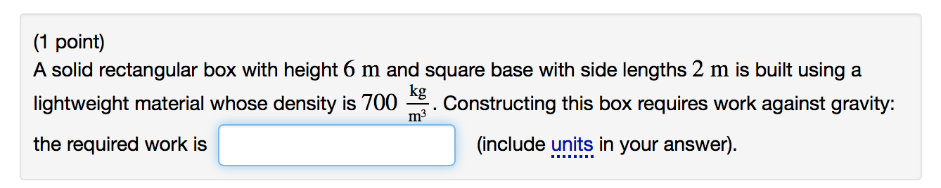 Solved A solid rectangular box with height 6 m and square | Chegg.com