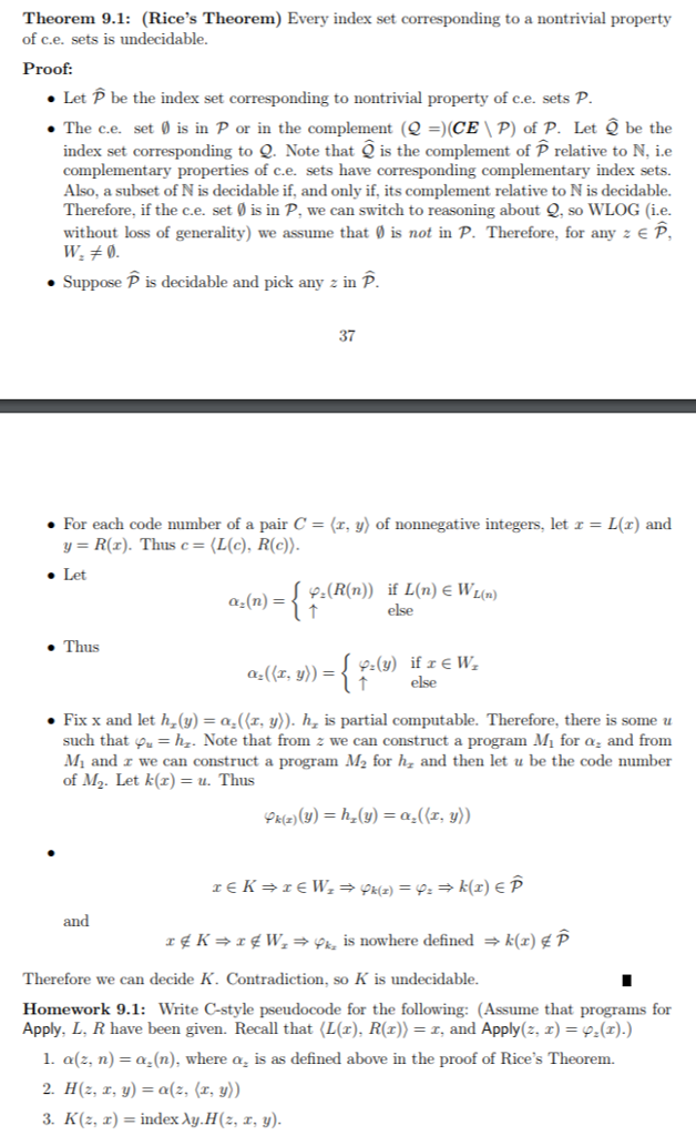 Theorem 9.1: (Rice's Theorem) Every index set of c.e. | Chegg.com