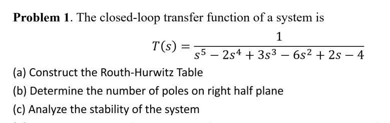 Solved Problem 1. The closed-loop transfer function of a | Chegg.com