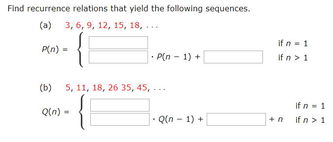 Solved Find recurrence relations that yield the following | Chegg.com