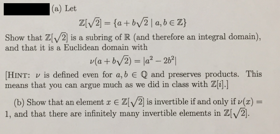 Solved (a) Let Z[squareroot 2] = {a + b squareroot 2|a, b | Chegg.com