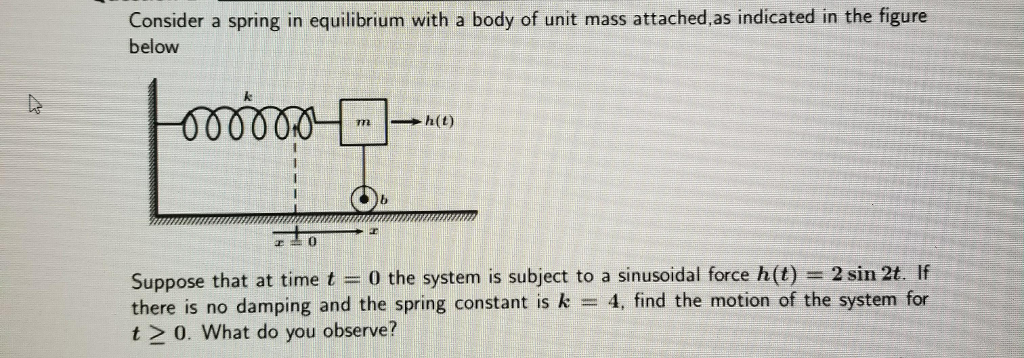 Solved Consider a spring in equilibrium with a body of unit | Chegg.com