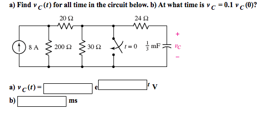 Solved Find vC(t) for all time in the circuit below, b) At | Chegg.com