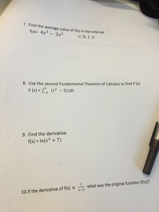 Solved Find the average value of f(x) in the interval f(x) | Chegg.com