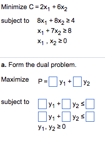 Solved Minimize C 2x1 6x2 subject to 8x1 +8x224 x1+7x228 | Chegg.com