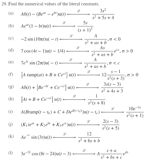 Solved 29. Find the numerical values of the literal | Chegg.com