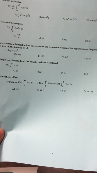 Solved The derivative d.dx integral^5_0 sin t dt 1/6 x^6 | Chegg.com