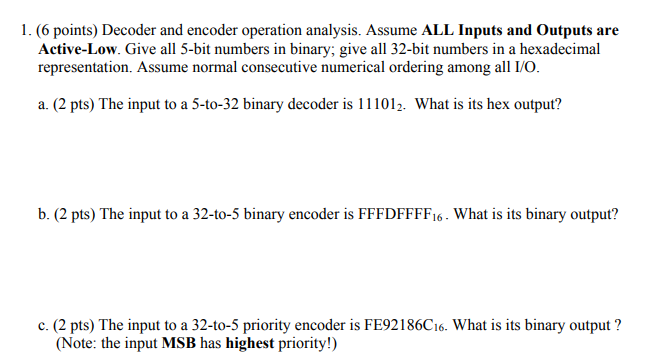 Solved 1. (6 points) Decoder and encoder operation analysis. | Chegg.com