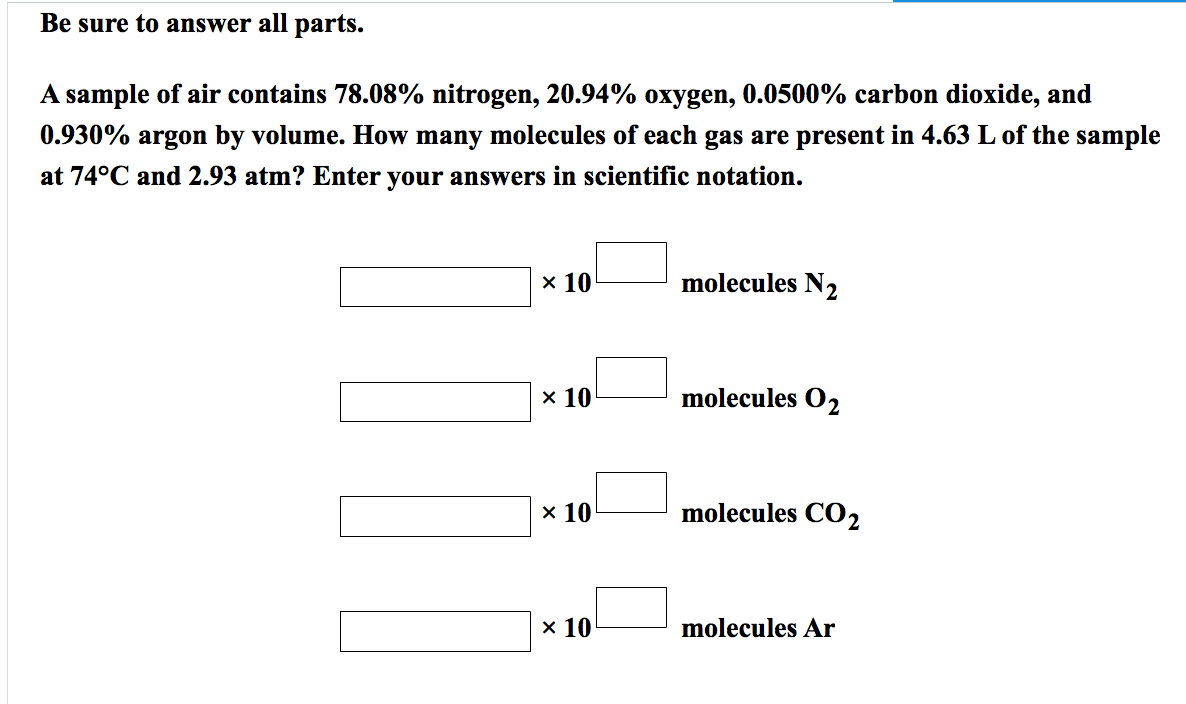 Solved A sample of air contains 78.08% nitrogen, 20.94% | Chegg.com