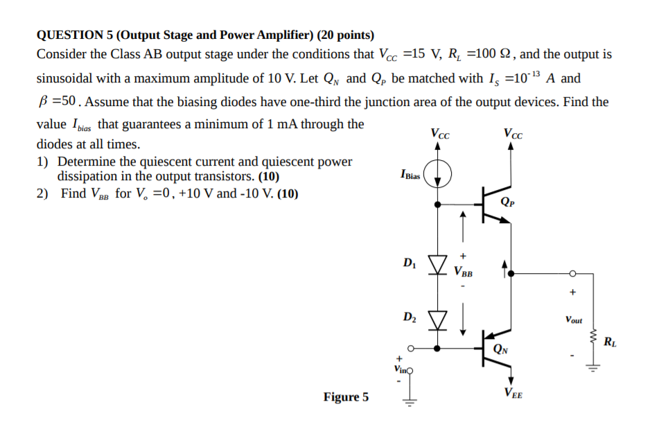 Solved QUESTION 5 (Output Stage and Power Amplifier) (20 | Chegg.com