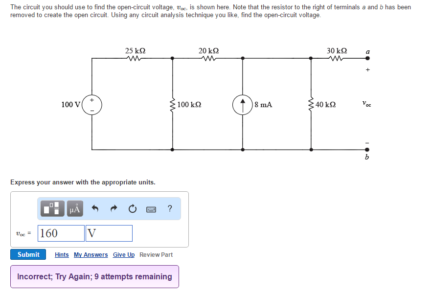 Solved The circuit you should use to find the open-circuit | Chegg.com