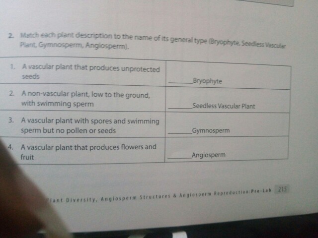 Solved 2. Match each plant description to the name of its | Chegg.com