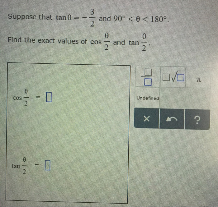 Solved Suppose that tan theta = - 3/2 and 90 degree