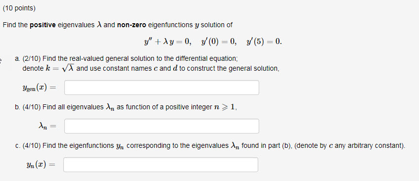 Solved Find the positive eigenvalues lambda and non-zero | Chegg.com