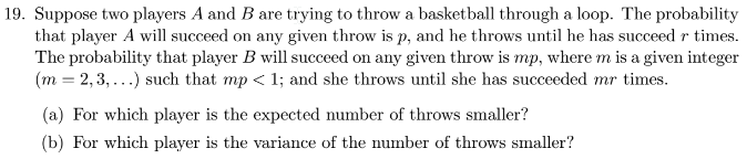 Solved Suppose two players A and B are trying to throw a | Chegg.com