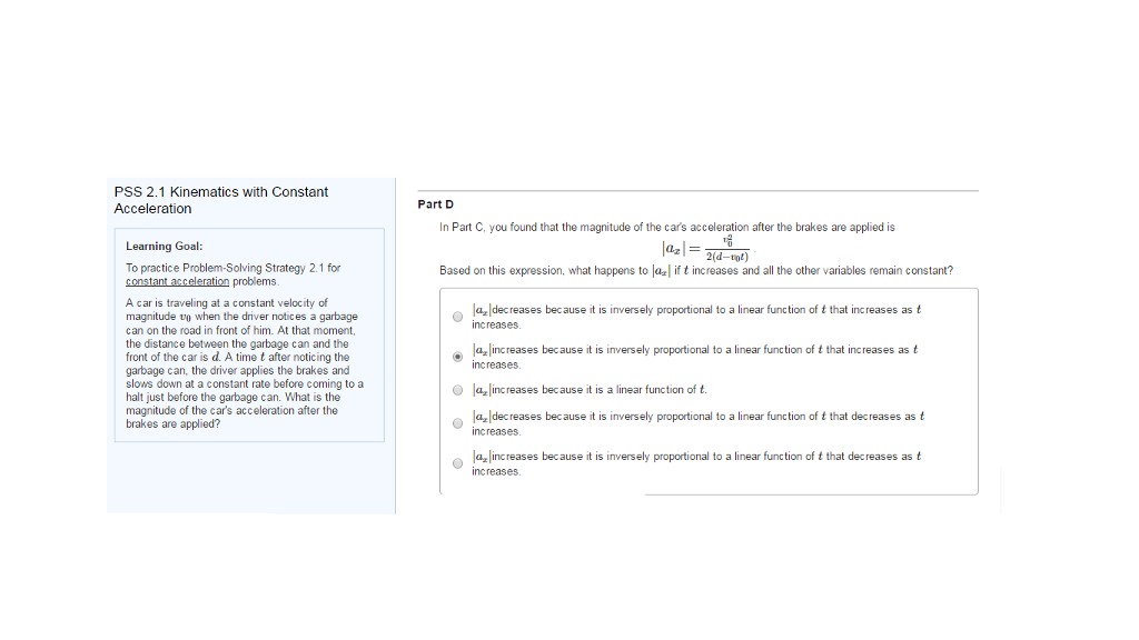 Solved PSS 2.1 Kinematics with Constant Acceleration | Chegg.com