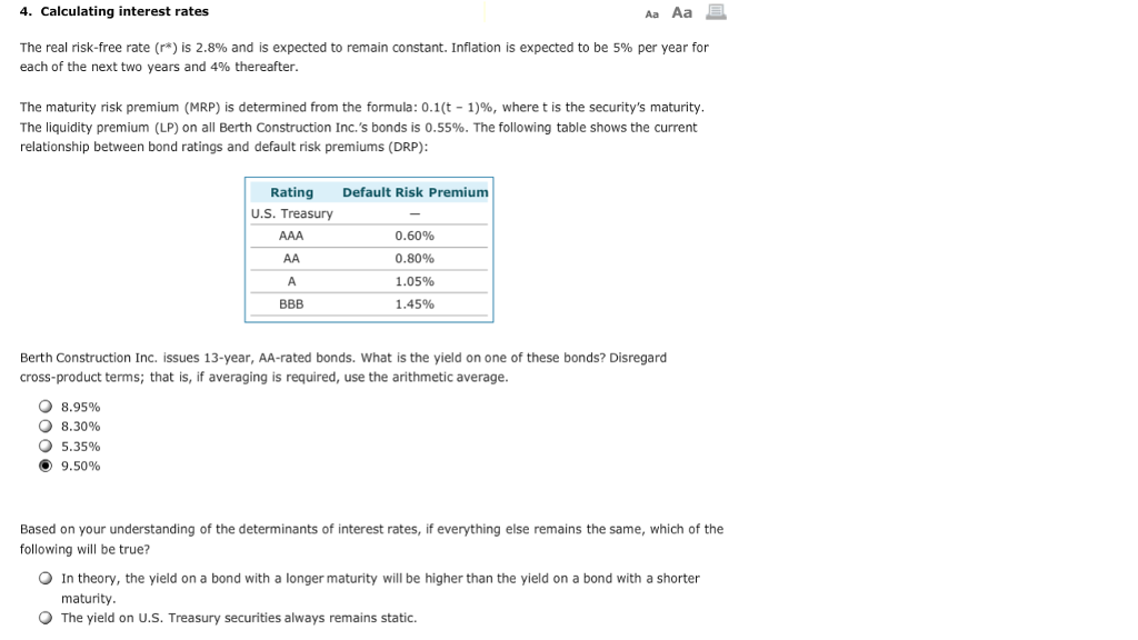 Solved 4. Calculating interest rates Aa Aa The real | Chegg.com