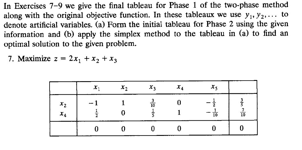 Solved In Exercises 7-9 we give the final tableau for Phase | Chegg.com