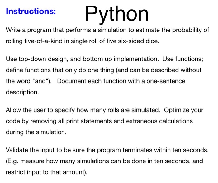 Solved Write a program that performs a simulation to | Chegg.com
