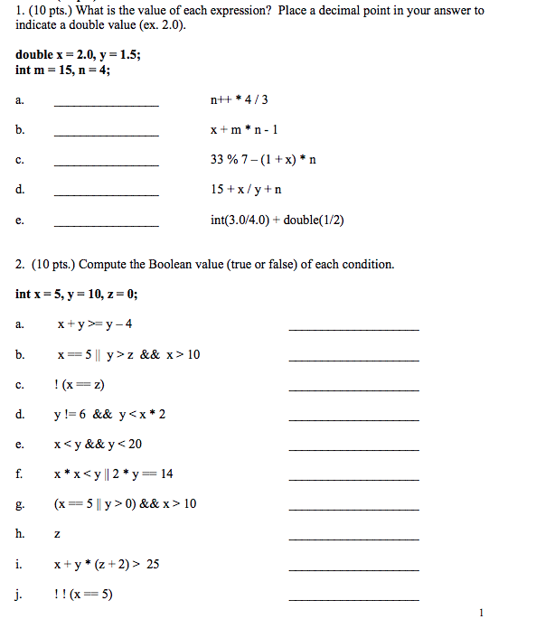 Solved 1. (10 pts.) What is the value of each expression? | Chegg.com