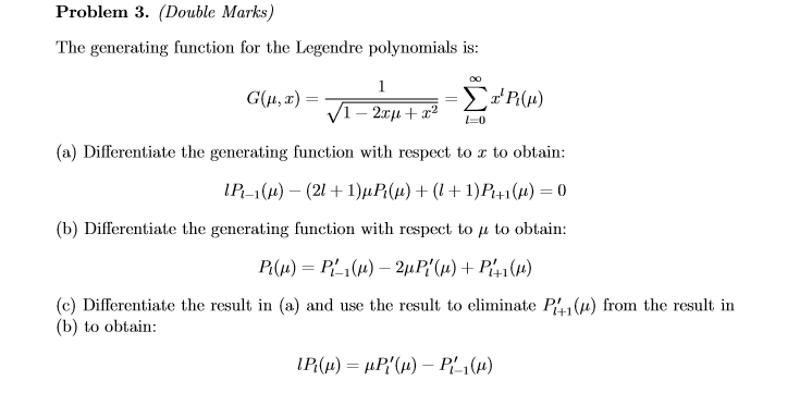 The generating function for the Legendre polynomials | Chegg.com