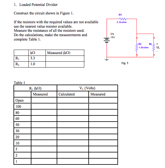 Solved 1. Loaded Potential Divider Construct the circuit | Chegg.com
