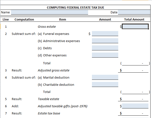 Solved COMPUTING FEDERAL ESTATETAX DUE Name Date Line | Chegg.com
