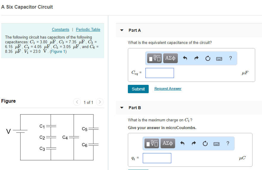 Solved A Six Capacitor Circuit Constants | P eriodic Table | Chegg.com