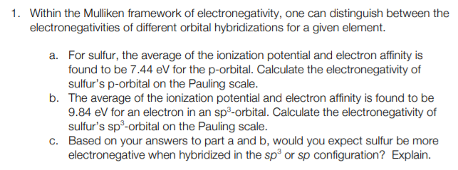 Solved 1. Within the Mulliken framework of | Chegg.com