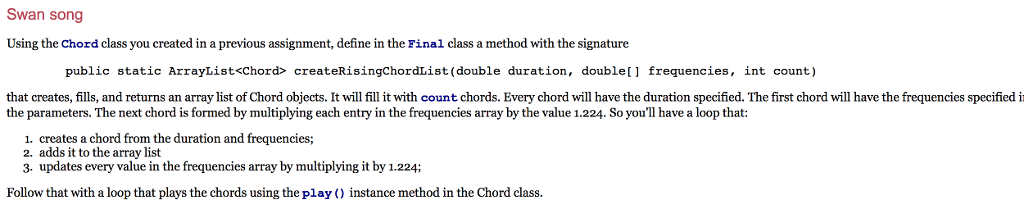 Solved Swan song Using the chord class you created in a | Chegg.com