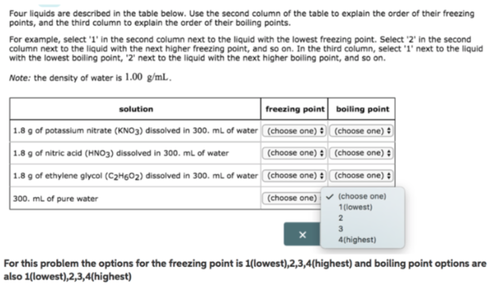 Solved Four liquids are described in the table below. Use | Chegg.com