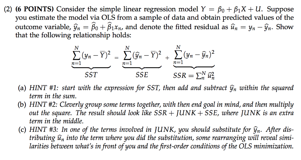 Solved (2) (6 POINTS) Consider the simple linear regression | Chegg.com