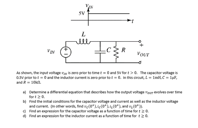 Solved As shown, the input voltage VIN Is zero prior to time | Chegg.com