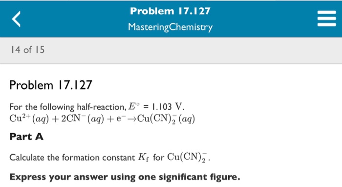 Solved For The Following Half Reaction E Degree 1 103 V
