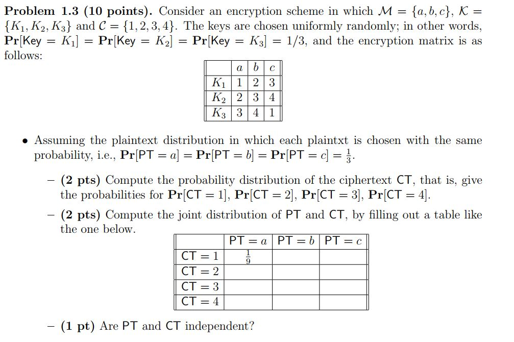 Solved Problem 1.3 (10 points). Consider an encryption | Chegg.com