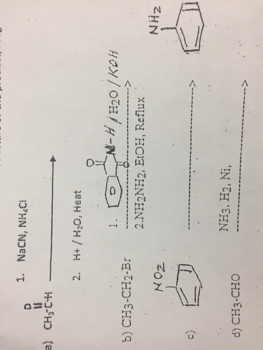 Solved 1. NaCN, NH4Cl a) CH3 CH 2. H+ H20, Heat b) | Chegg.com