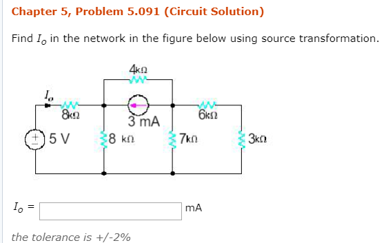 Solved Chapter 5, Problem 5.091 (Circuit Solution) Find Io | Chegg.com
