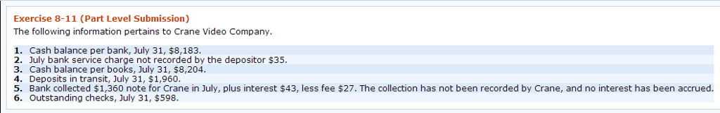 Solved Exercise 8-11 (Part Level Submission) The following | Chegg.com