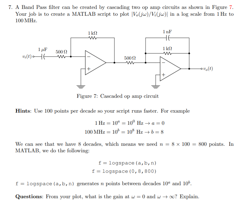 Solved . A Band Pass filter can be created by cascading two | Chegg.com