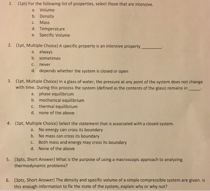 Solved For the following list of properties, select those | Chegg.com