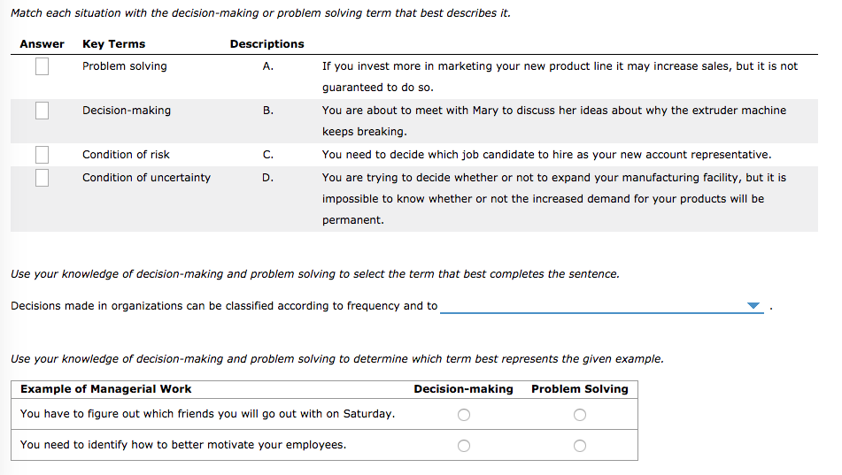Solved Match each situation with the decision-making or | Chegg.com
