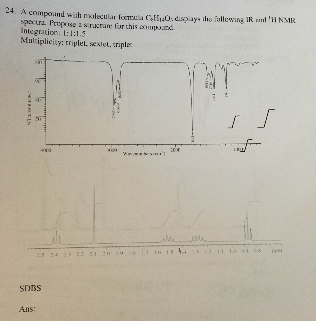Solved A compound with molecular formula C_8H_14O_3 displays | Chegg.com