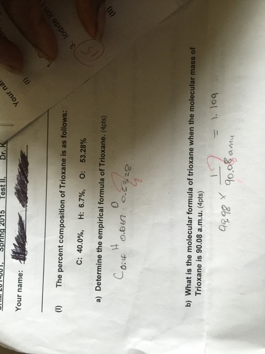 Solved The percent composition of Trioxane is as follows: | Chegg.com